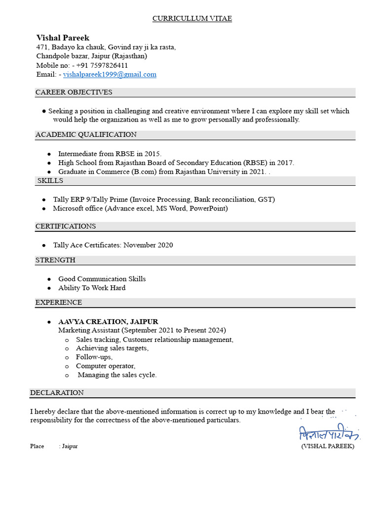 Vishal CV | PDF | Finance & Money Management