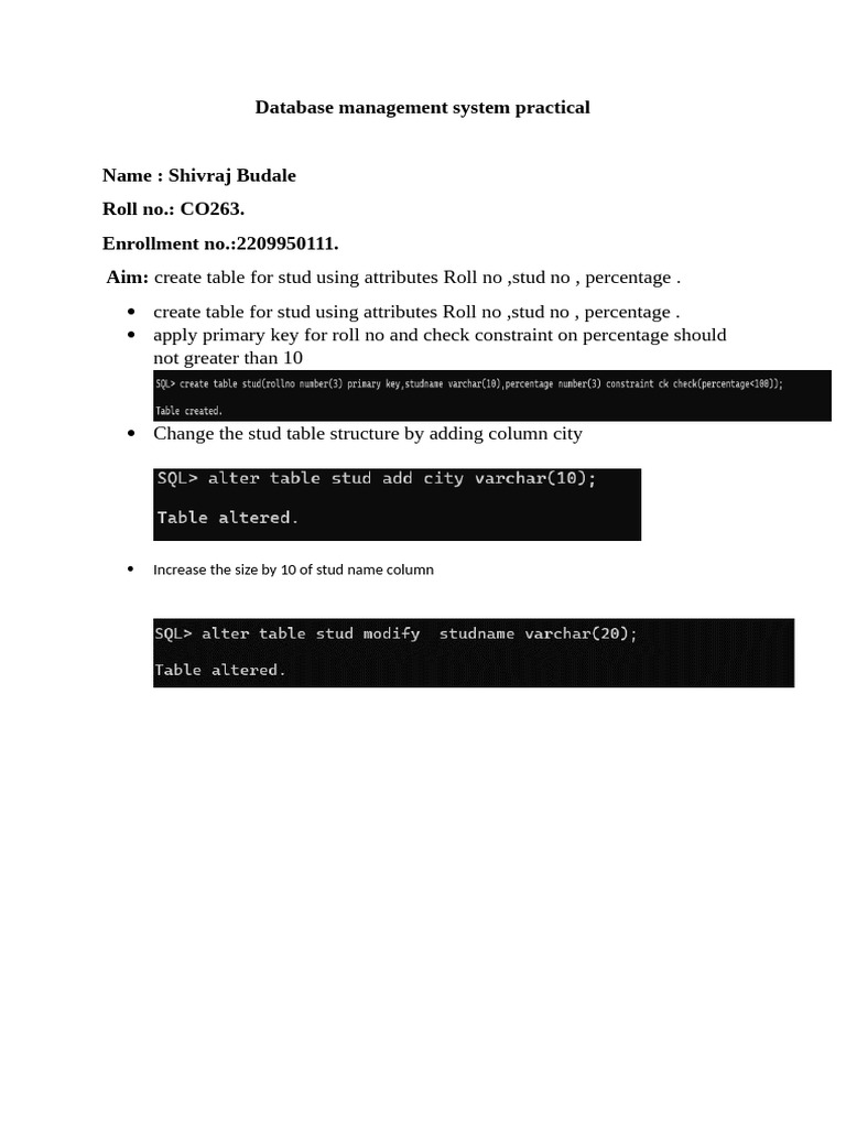 Database Management System Practical | PDF