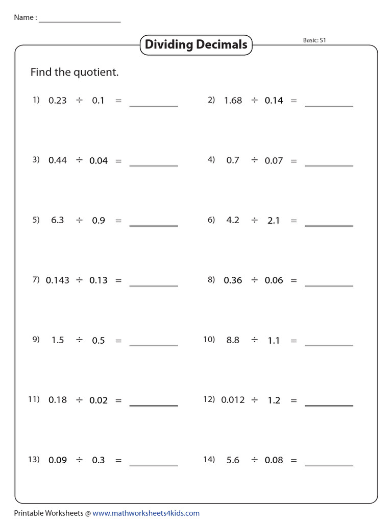 Dividing Decimals Worksheets and Answers | PDF