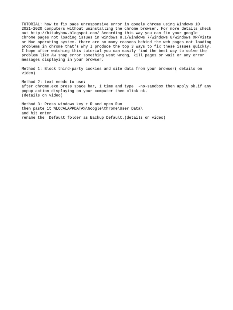 Fix Chrome Unresponsive Error on Windows | PDF | Business