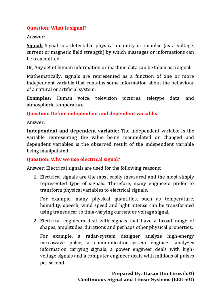 1. Representing Signals | PDF | Discrete Time And Continuous Time | Digital Signal