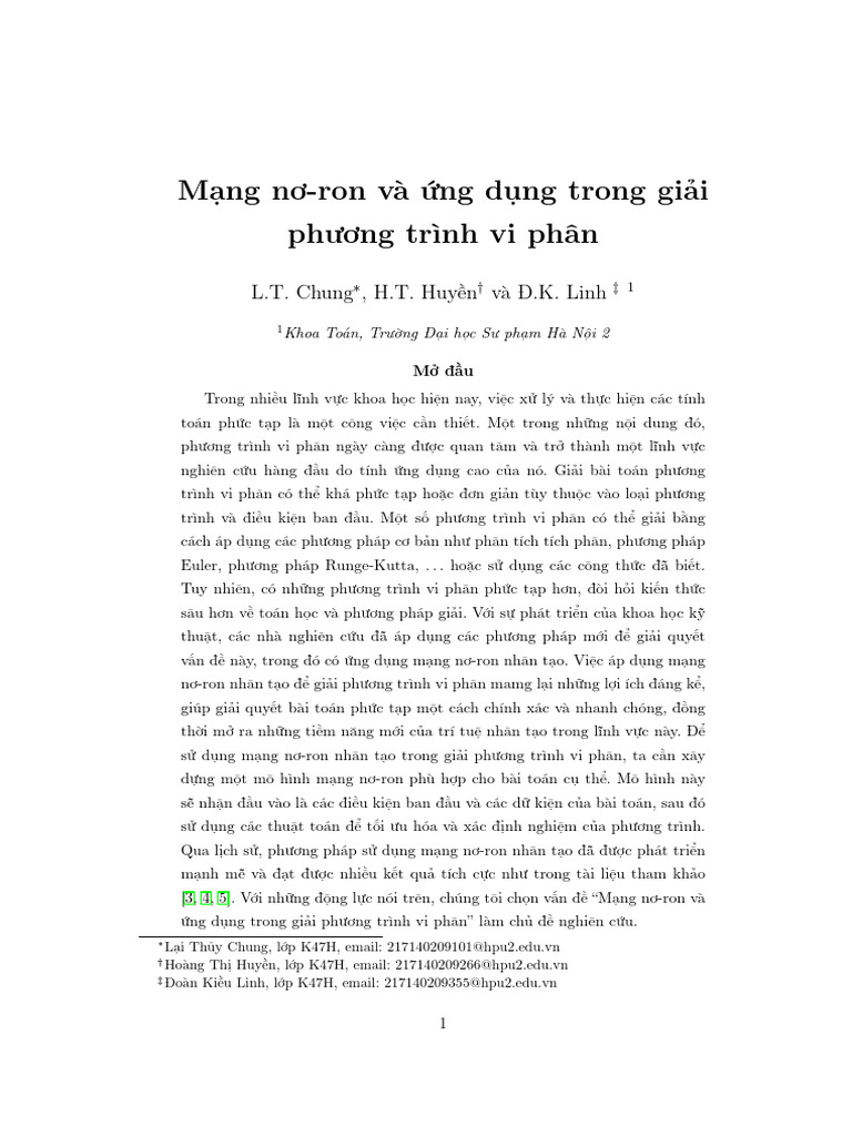 Mạng nơ-ron và ứng dụng trong giải PTVP | PDF