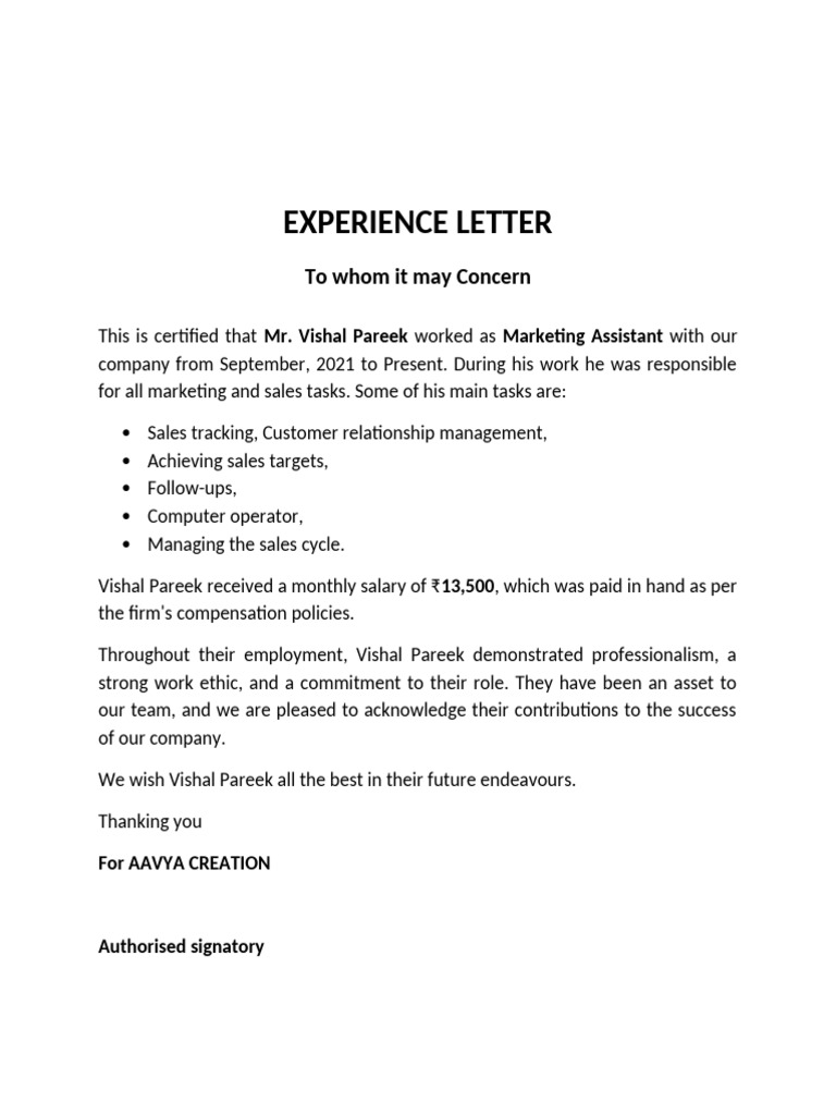 Experience Letter | PDF | Career & Growth | Business
