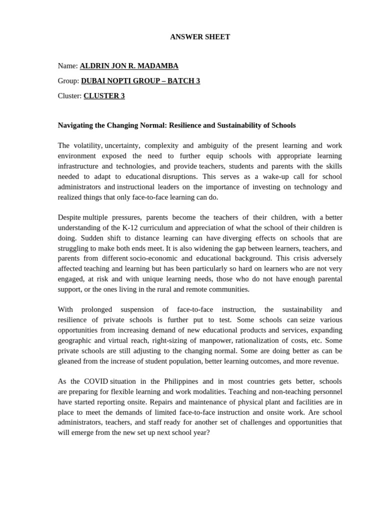 Madamba, Aldrin Jon R. Dubai ELM Cluster 3 | PDF | Teachers | Special Education