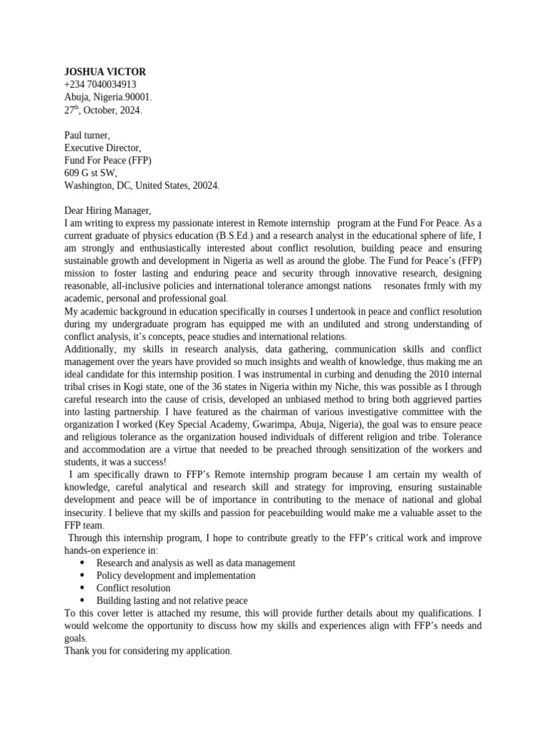 FFP's Cover Letter | PDF | Career & Growth | Wellness