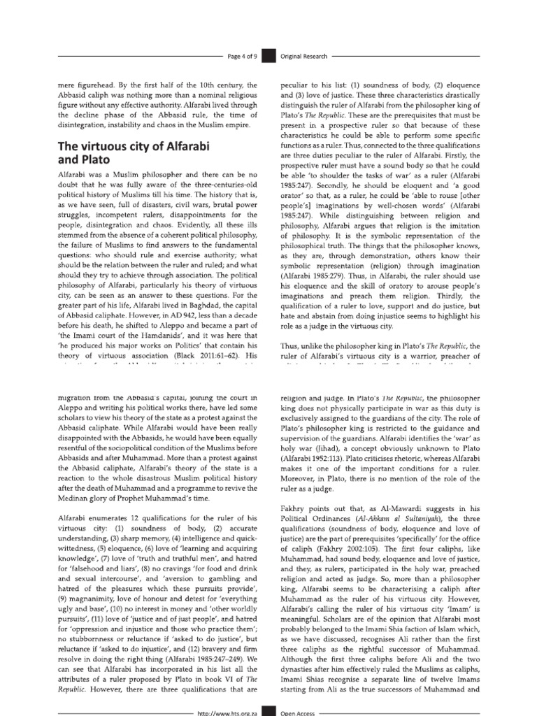 Alfarabi and Plato Difference | PDF