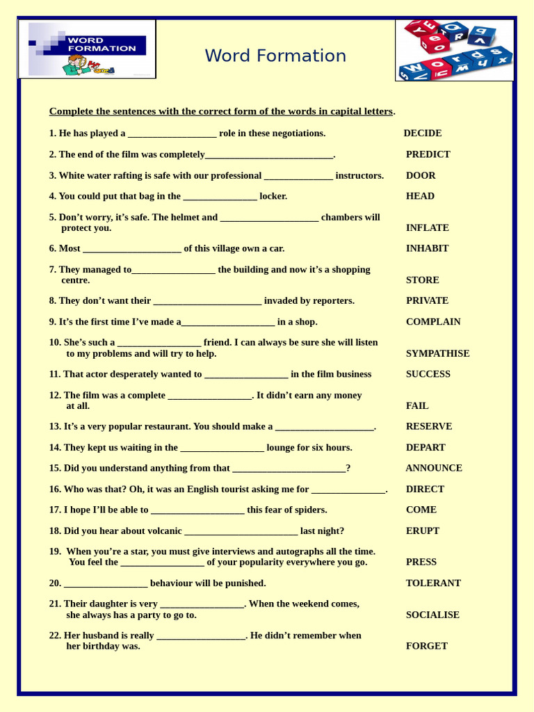 Word Formation Grammar Drills Oneonone Activities Tests 125321 | PDF ...
