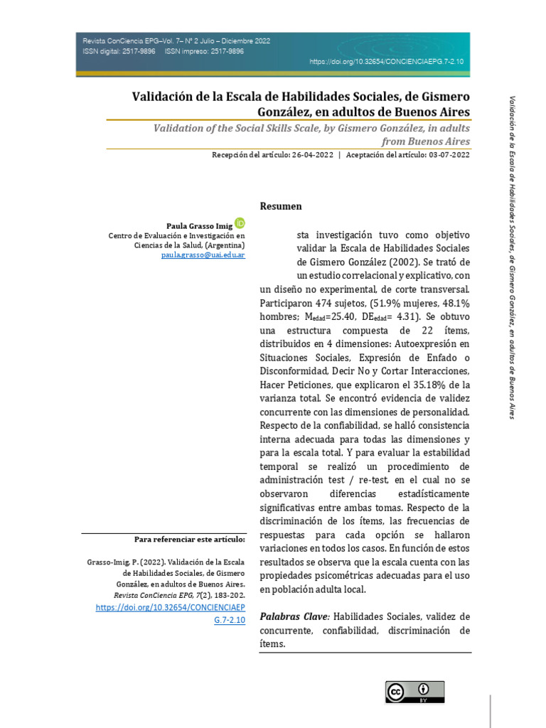 Validación Escala Habilidades Sociales | PDF | Sicología | Conceptos psicologicos