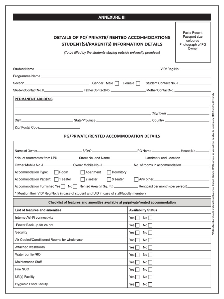 Annexure III StayinginPGorRentedorPrivateaccommodation | PDF