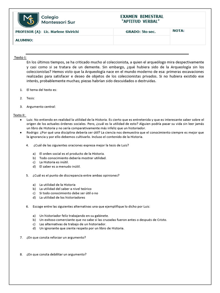 Exmen Apt | PDF | Perú | Conocimiento