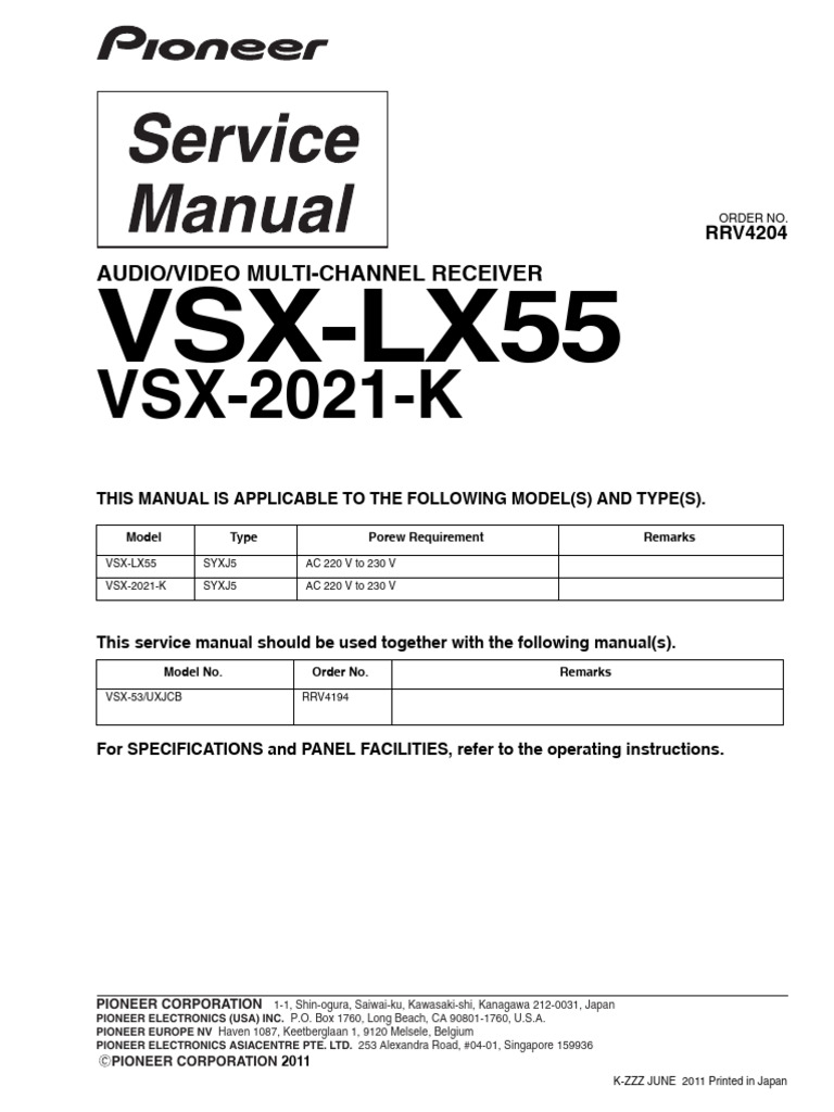 Pioneer vsx-lx55 2021-k rrv4204 Parts | PDF | Electrical Engineering | Electromagnetism