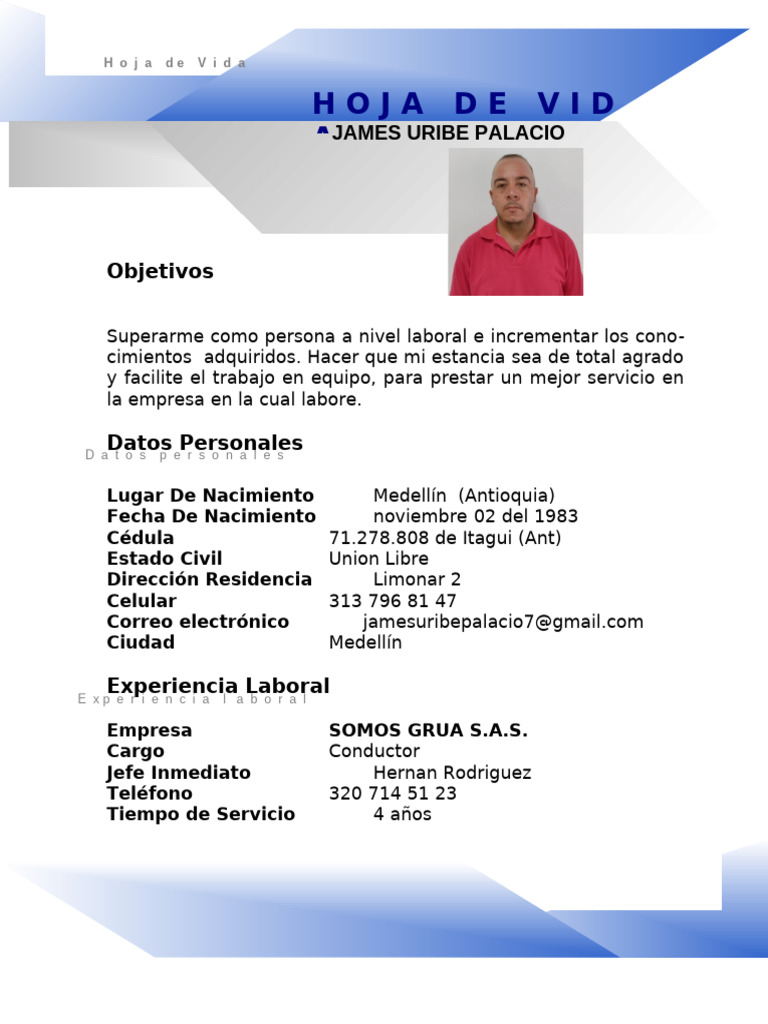 Hoja de Vida JAMES URIBE PALACIO | PDF