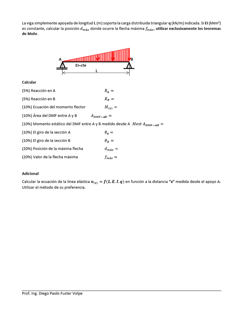 Flexion - Desplazamiento - Ejemplo - Doble Integracion y Teorema de ...