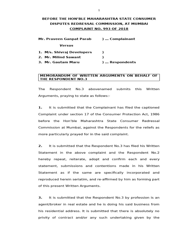 Written Arguments (Gautam Maru) | PDF | Law Of Obligations | Business Law