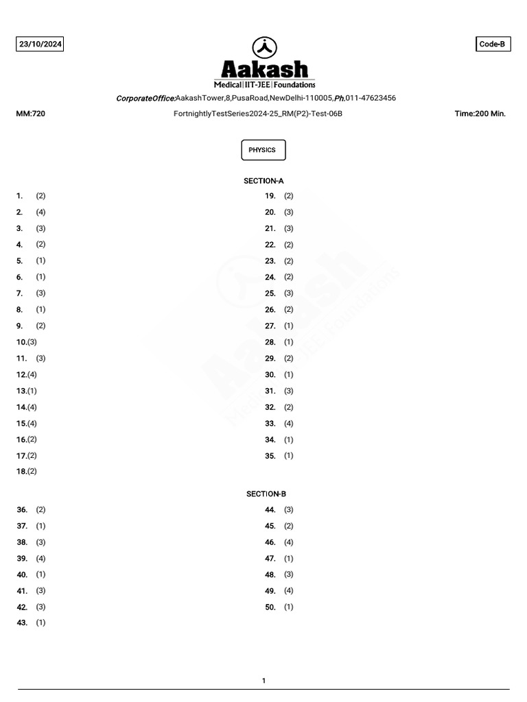FT (06) - Answerkey (RM) Phase02 | PDF | Chemical Substances | Physical ...