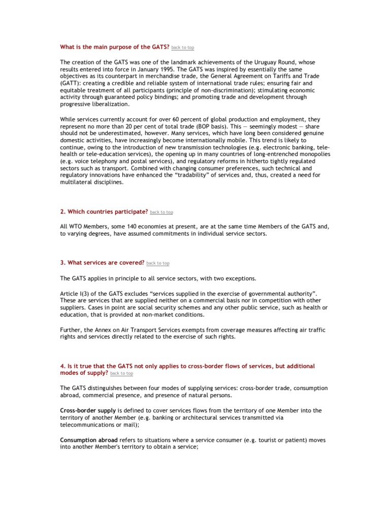 What Is The Main Purpose of The GATS | PDF | General Agreement On Trade ...