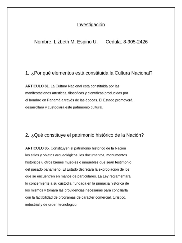 Investigacion Patrimonios Historicos | PDF | Patrimonio cultural | Panamá