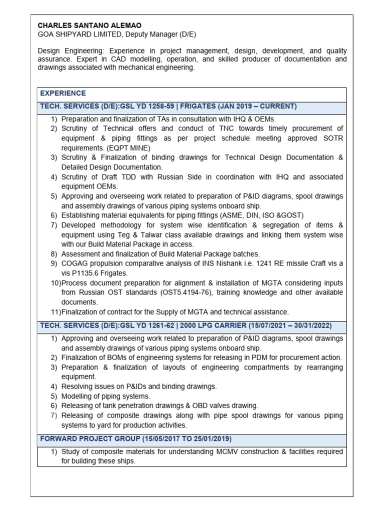Detailed GSL Work Experience | PDF | Ships | Naval Warfare