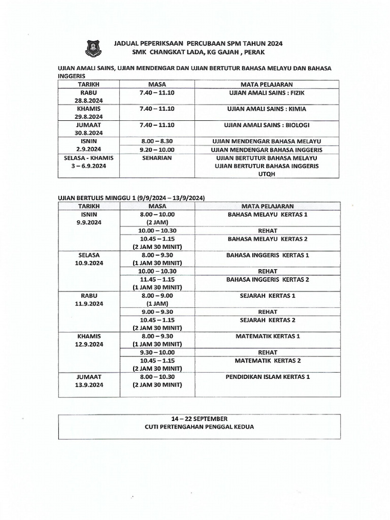 Jadual PCB 2024 Baru | PDF