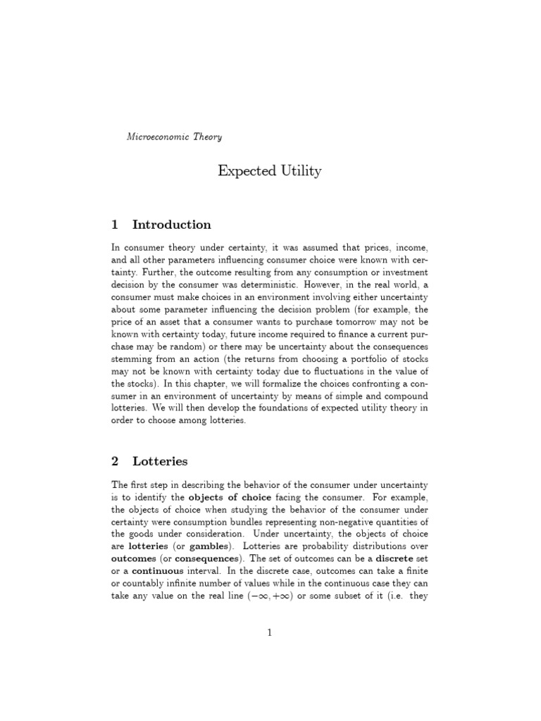 Microeconomic Uncertainty Theory | PDF | Utility | Probability Distribution