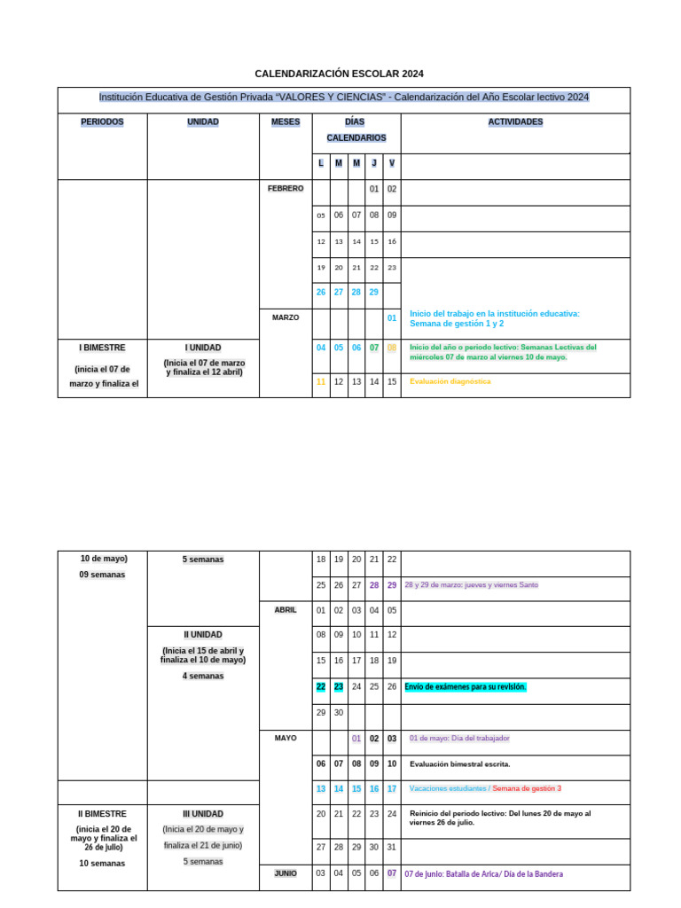 Calendarización Escolar 2024 | PDF