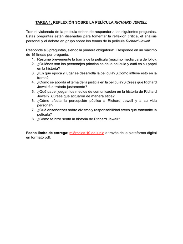 Reflexión Crítica sobre Richard Jewell | PDF