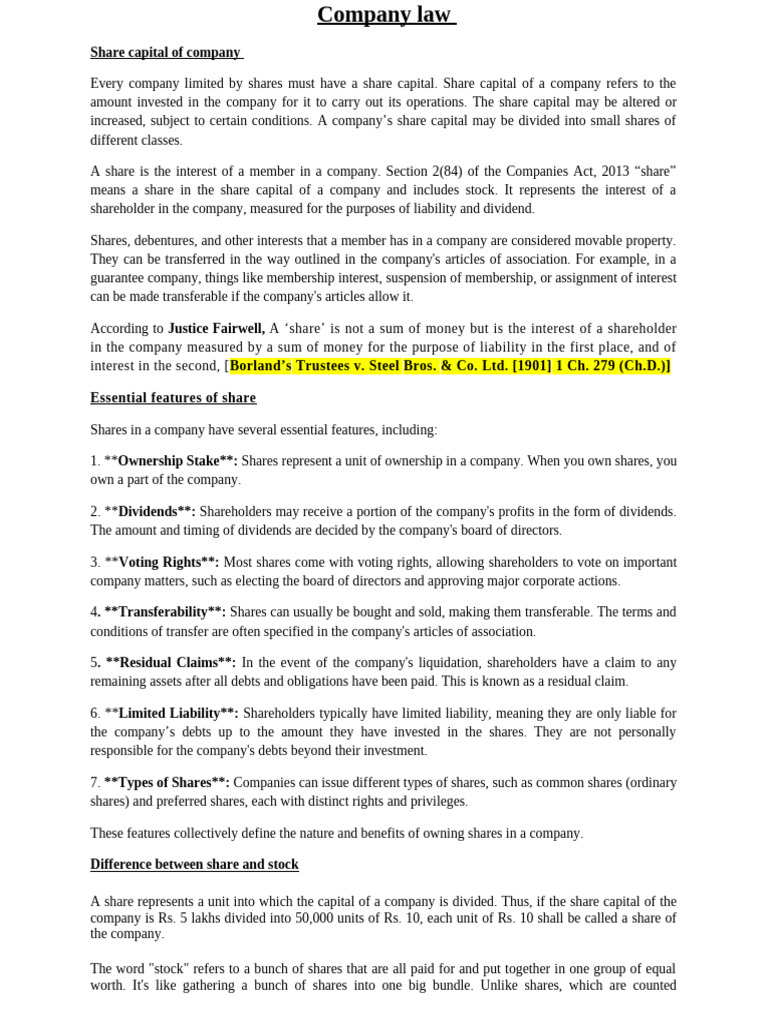 Company Law Pdf Liquidation Preferred Stock