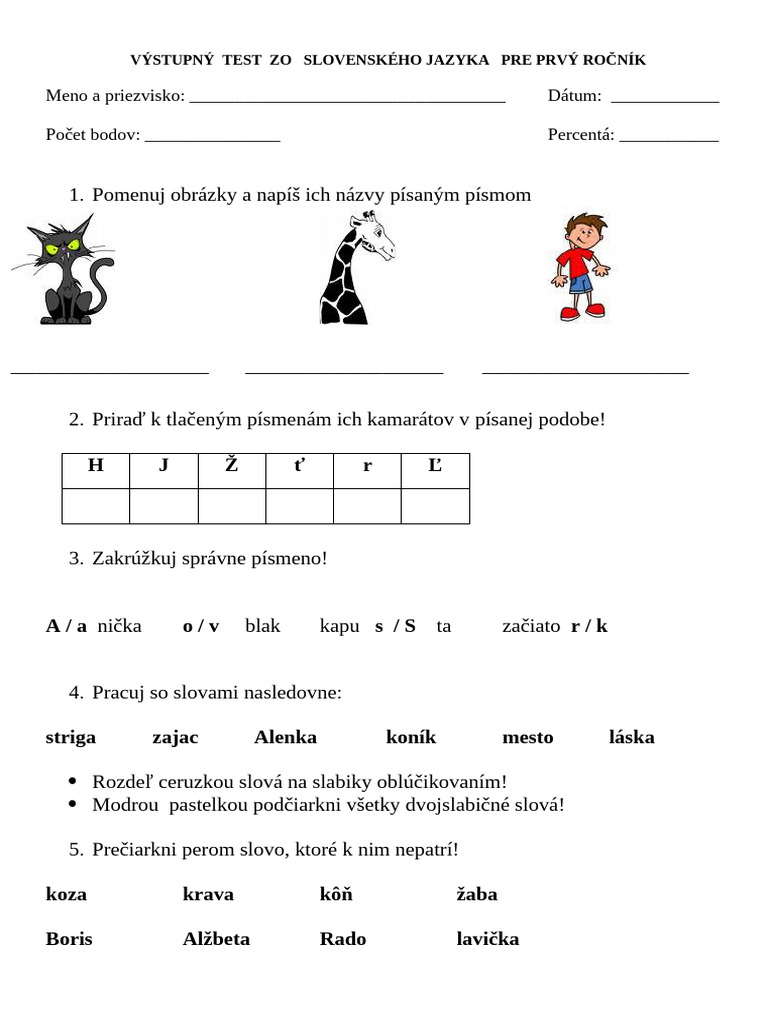 Výstupný Test SJL 1 | PDF