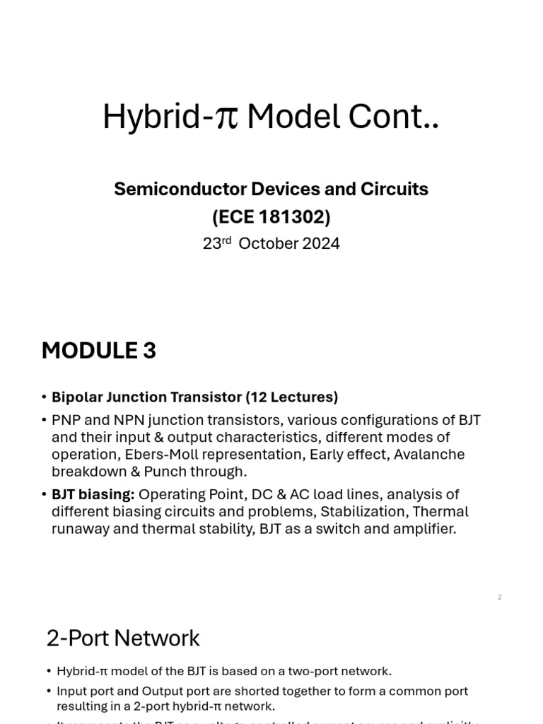 L31 - SDC - 23.10.2024 - Hybrid Pi Model Contd | PDF | Bipolar Junction ...