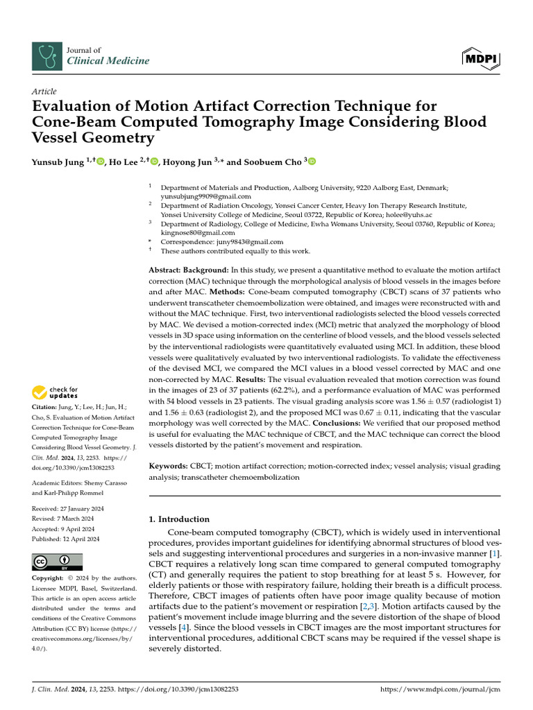 Evaluation of Motion Artifact Correction Technique | PDF | Radiology ...