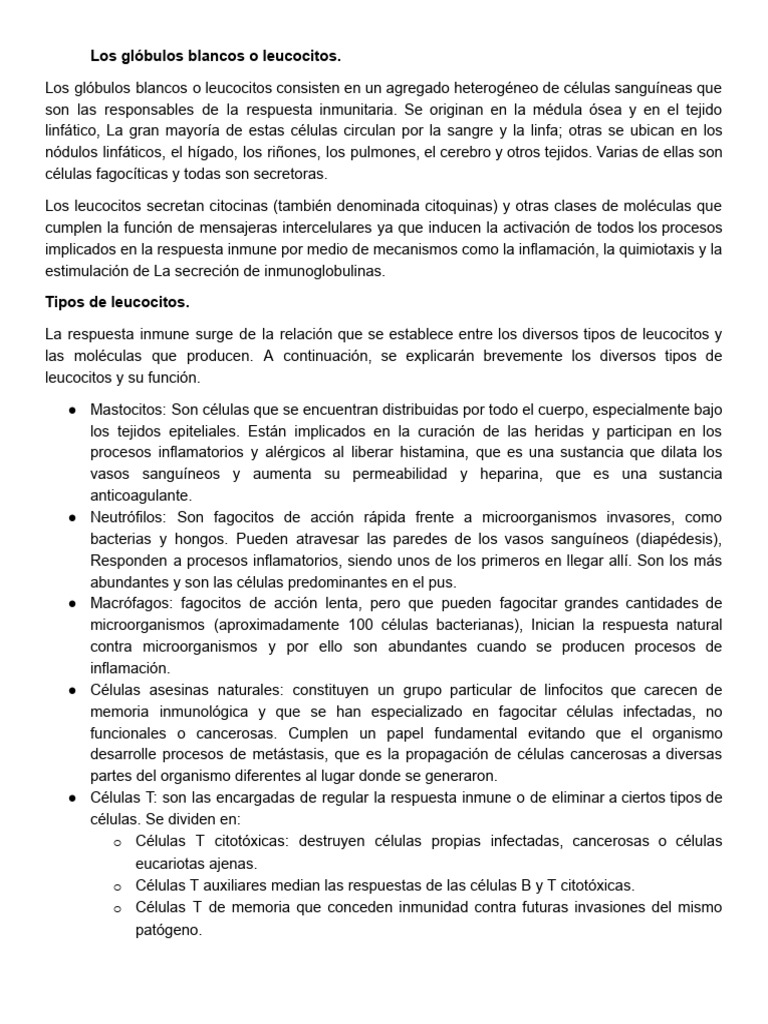 Globulos Blancos y Leucocitos | PDF | Sistema inmune | Leucocito