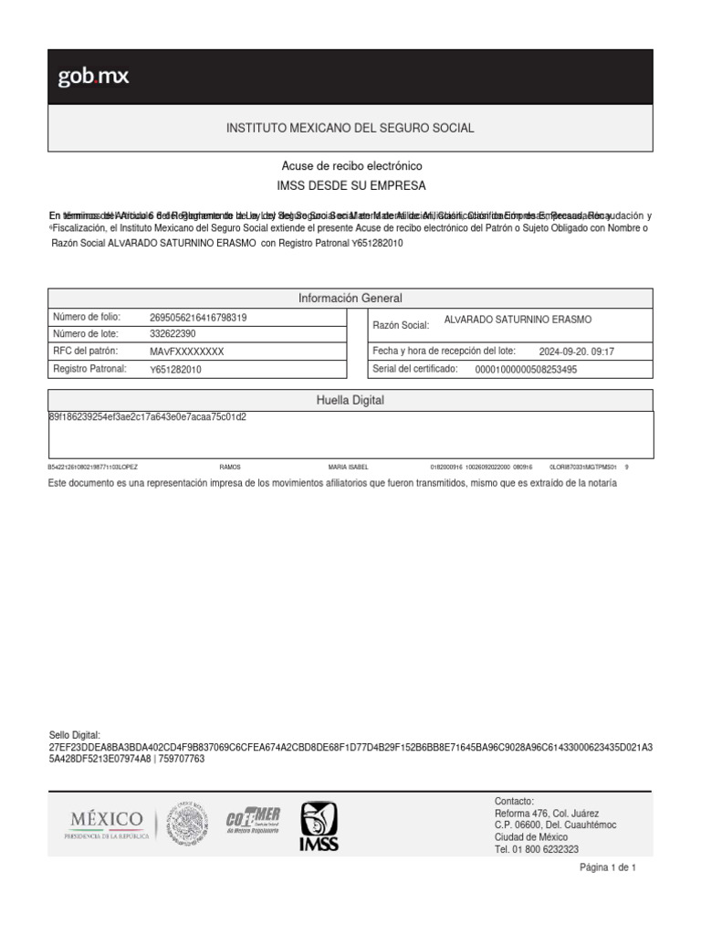 Acuse de Alta Imss DSDC | PDF