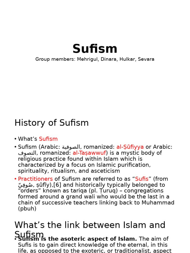 Sufism: Group Members: Mehrigul, Dinara, Hulkar, Sevara | PDF