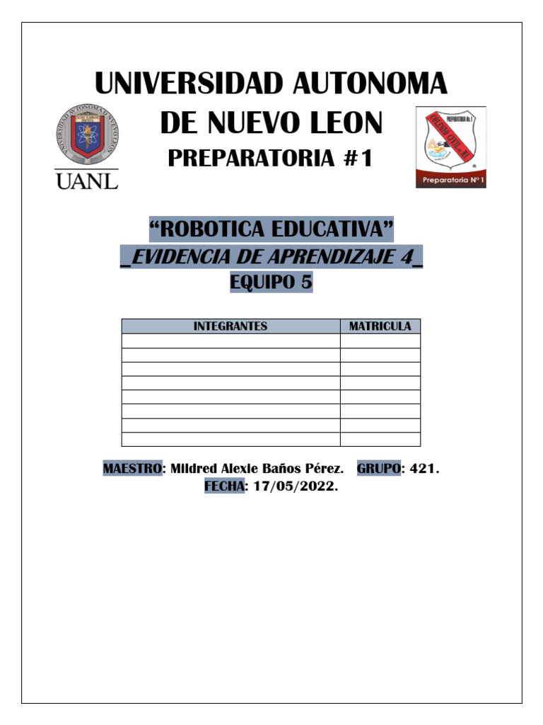 Equipo-5_EV4_RE | PDF | Robot | Robótica
