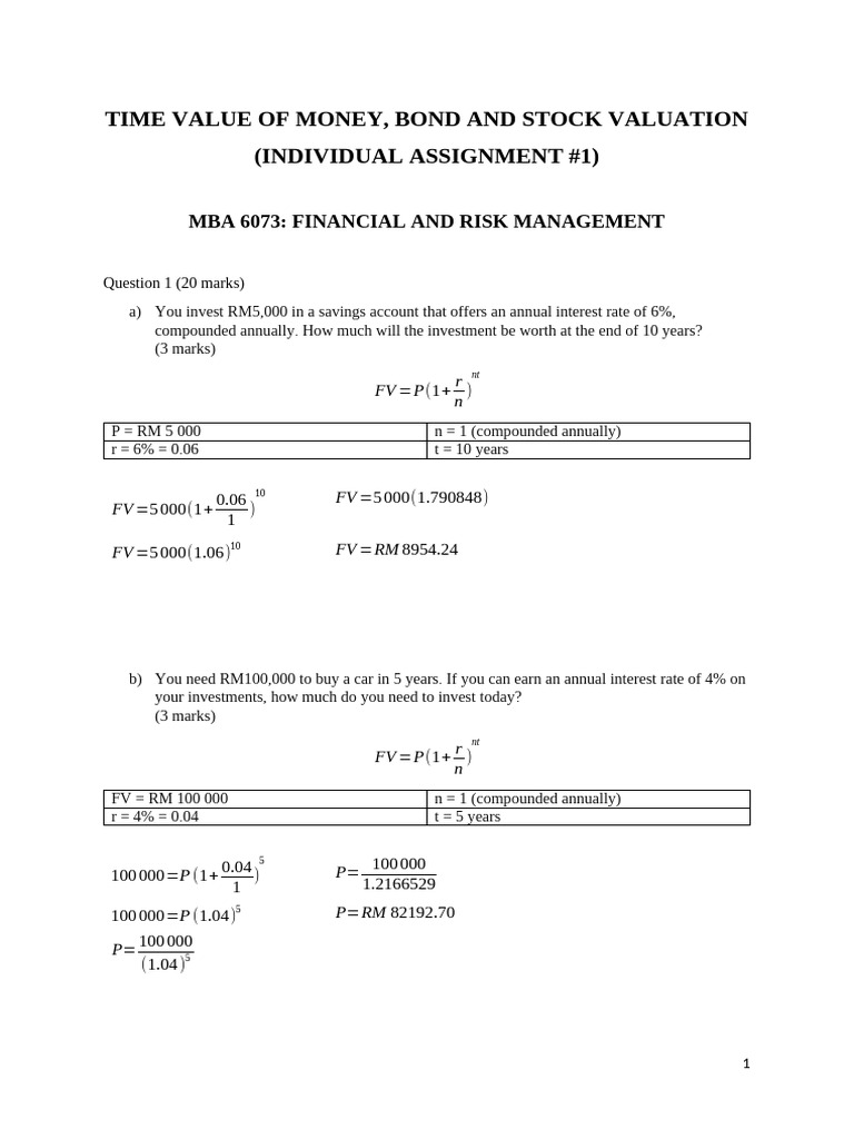 Mba6073 - Time Value of Money, Bond and Stock Valuation | PDF | Bonds (Finance) | Present Value