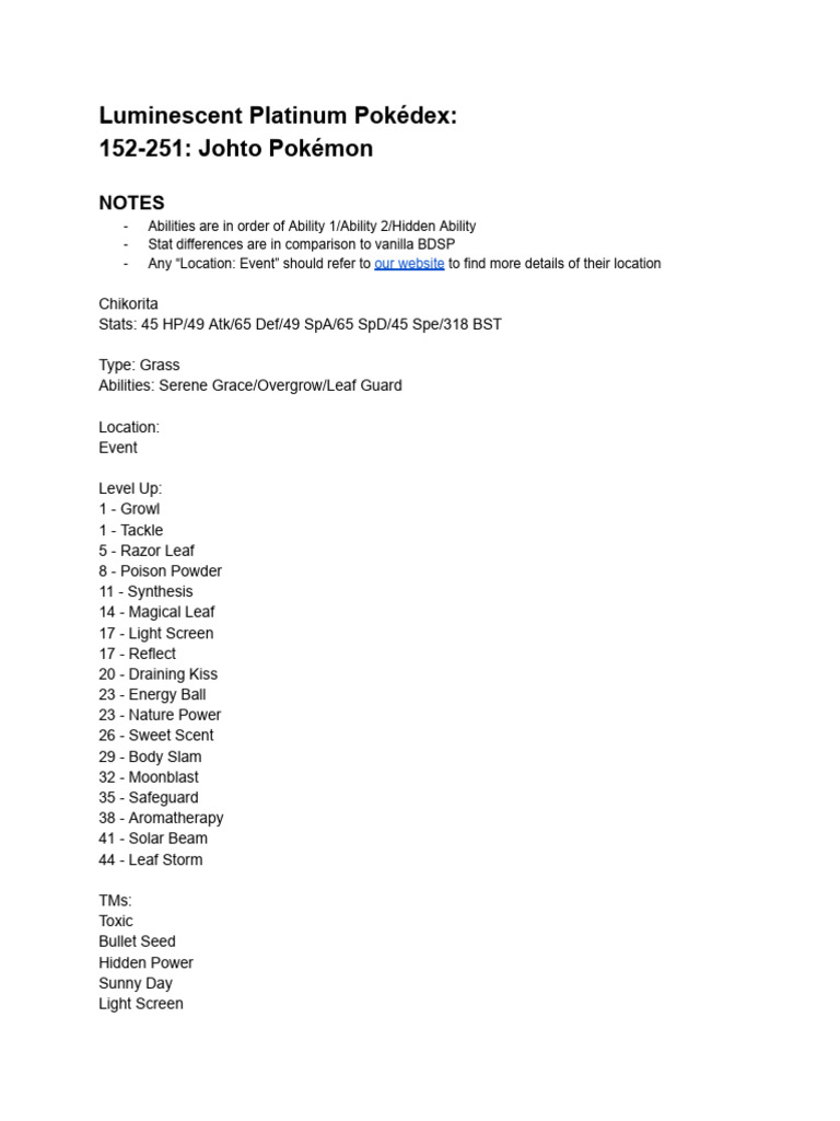 Lumi Dex 2.0F 152-251 - Johto Pokémon (Text) | PDF