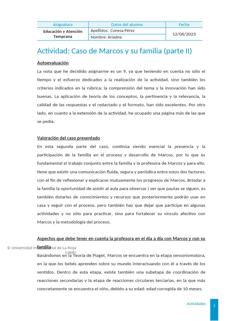 4) Actividad - Caso Marcos II | PDF | Salón de clases | Desarrollo cognitivo