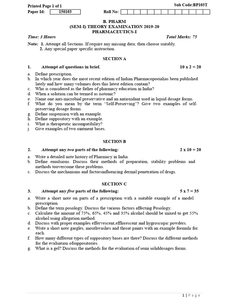 Bpharm 1 Sem Pharmaceutics 1 bp103t 2020 | PDF | Topical Medication ...