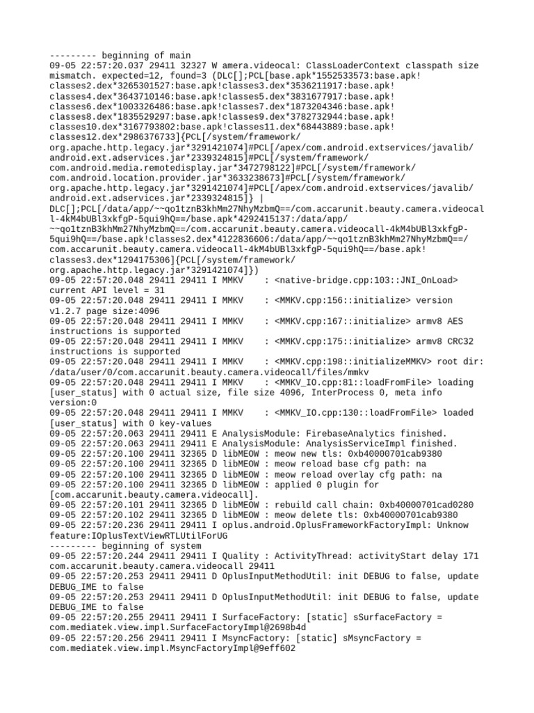 Com - Accarunit.beauty - Camera.videocall Logcat | PDF | Computing | Computer Programming