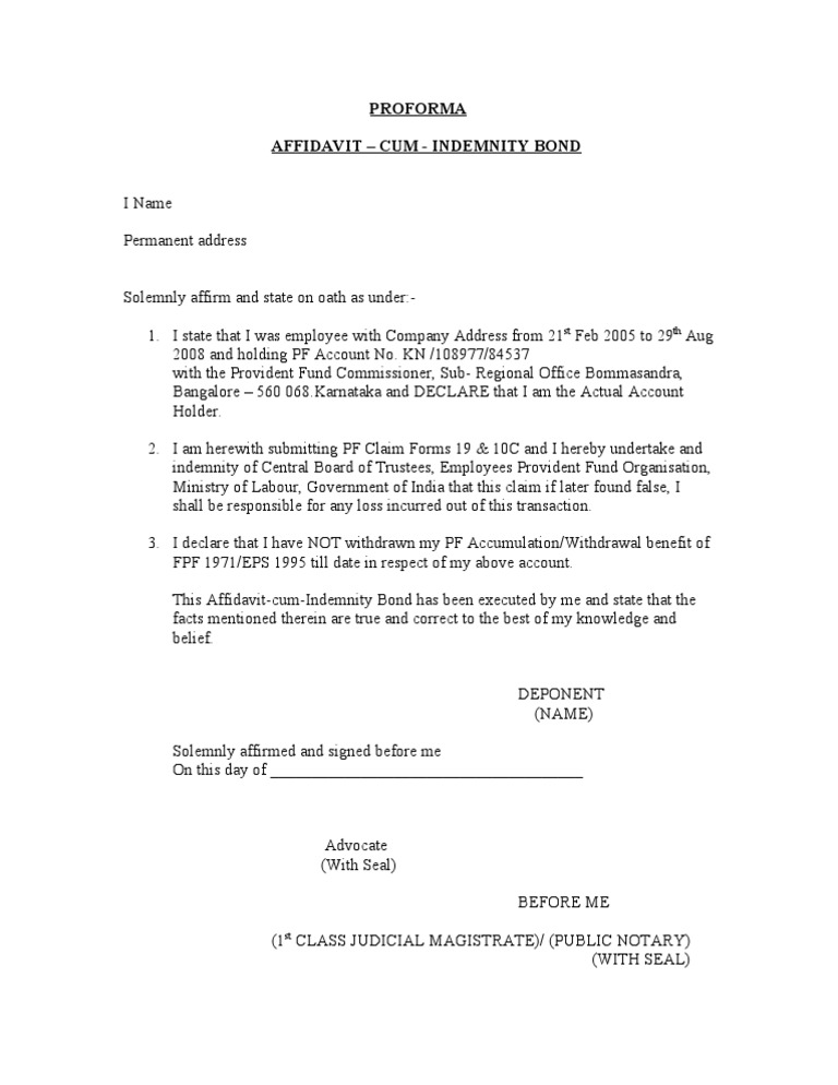 Affidavit Cum Indemnity Bond Affidavit Cum Indemnity Bond