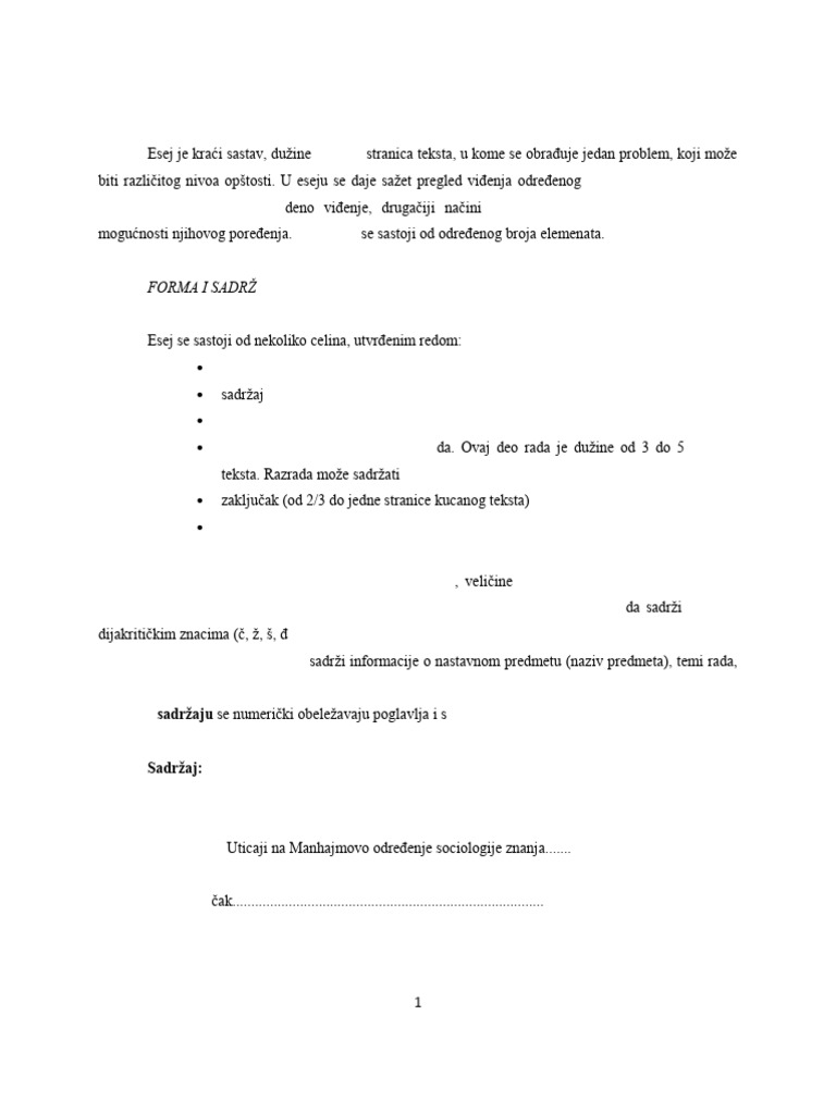 UPUTSTVO - ZA - PISANJE - ESEJA - Sociologija Znanja | PDF