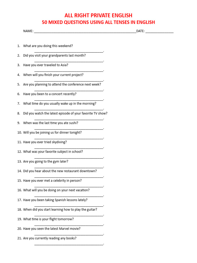 50 Mixed Tenses Conversation Questions | PDF