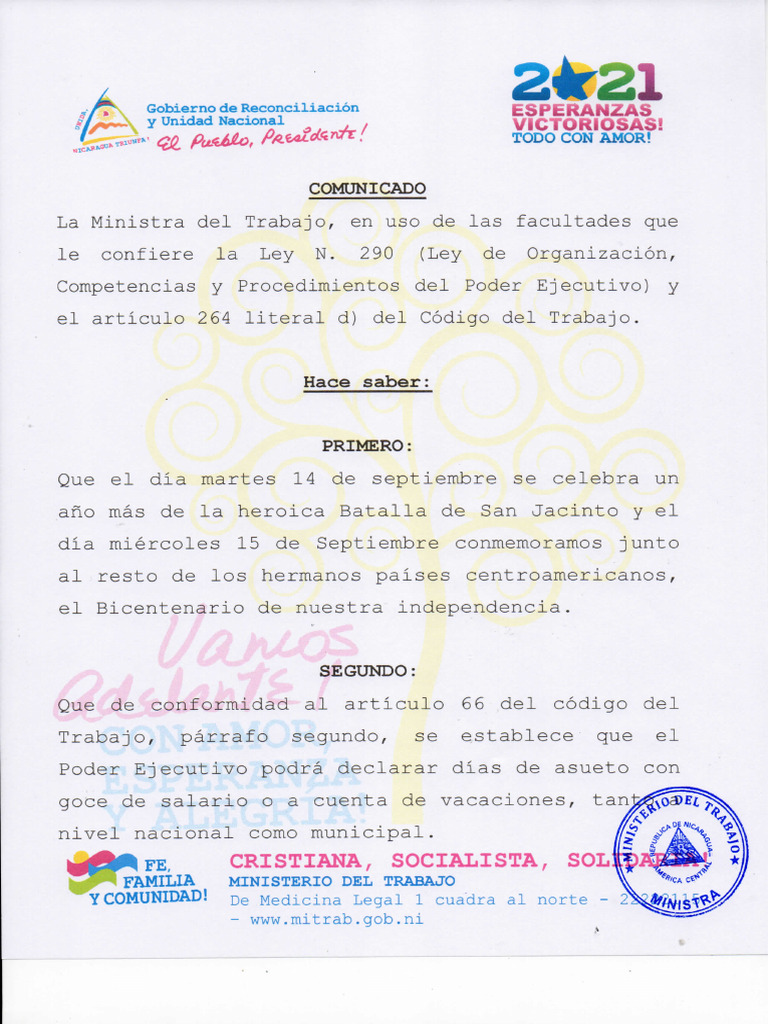 Comunicado MITRAB Septiembre 2021 | PDF