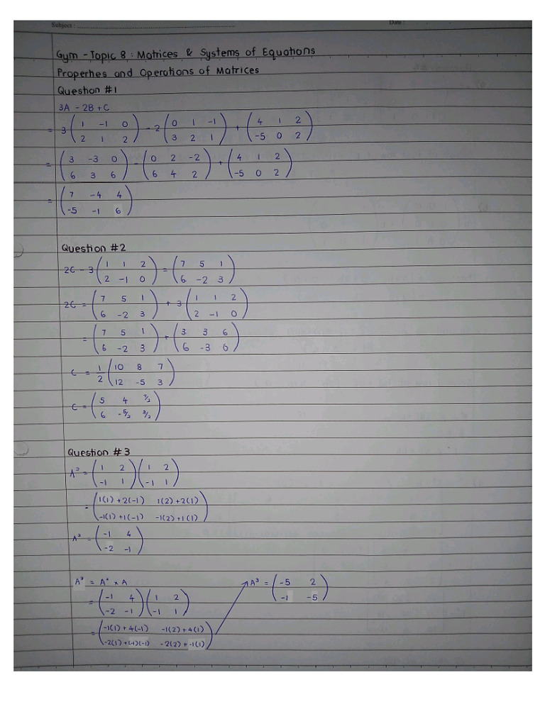Tutorial 8 - Matrices and System of Equations | PDF