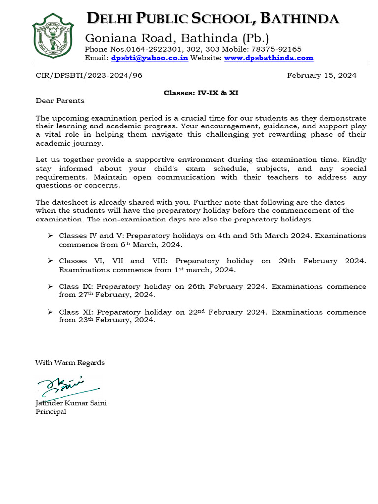 Circular Parents Annual Examination Ivix and Xi1 | PDF