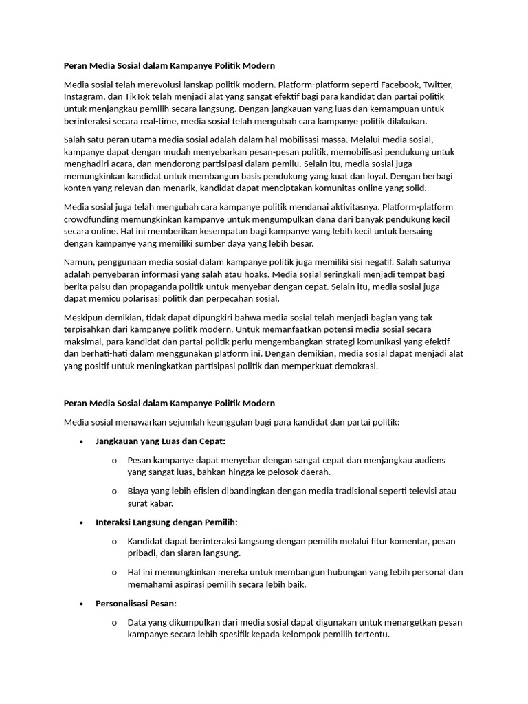 Peran Media Sosial dalam Kampanye Politik Modern | PDF