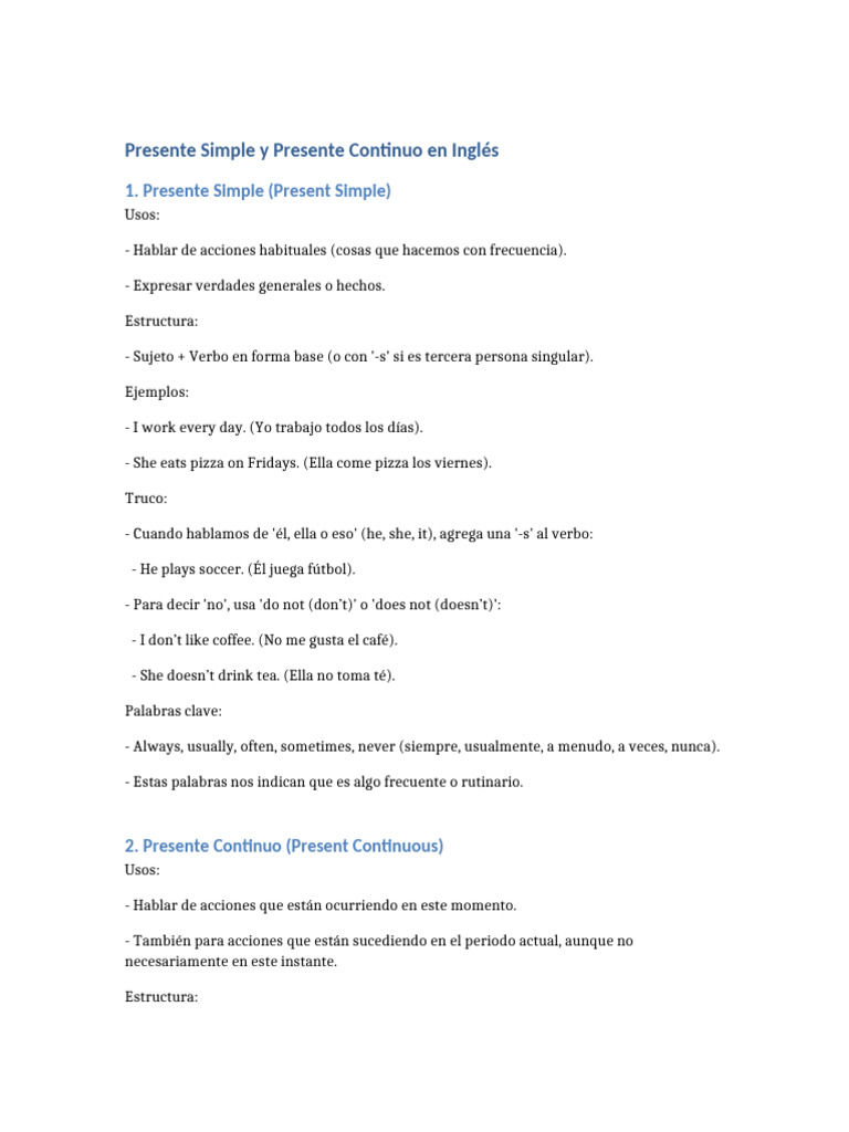 Presente Simple y Presente Continuo | PDF