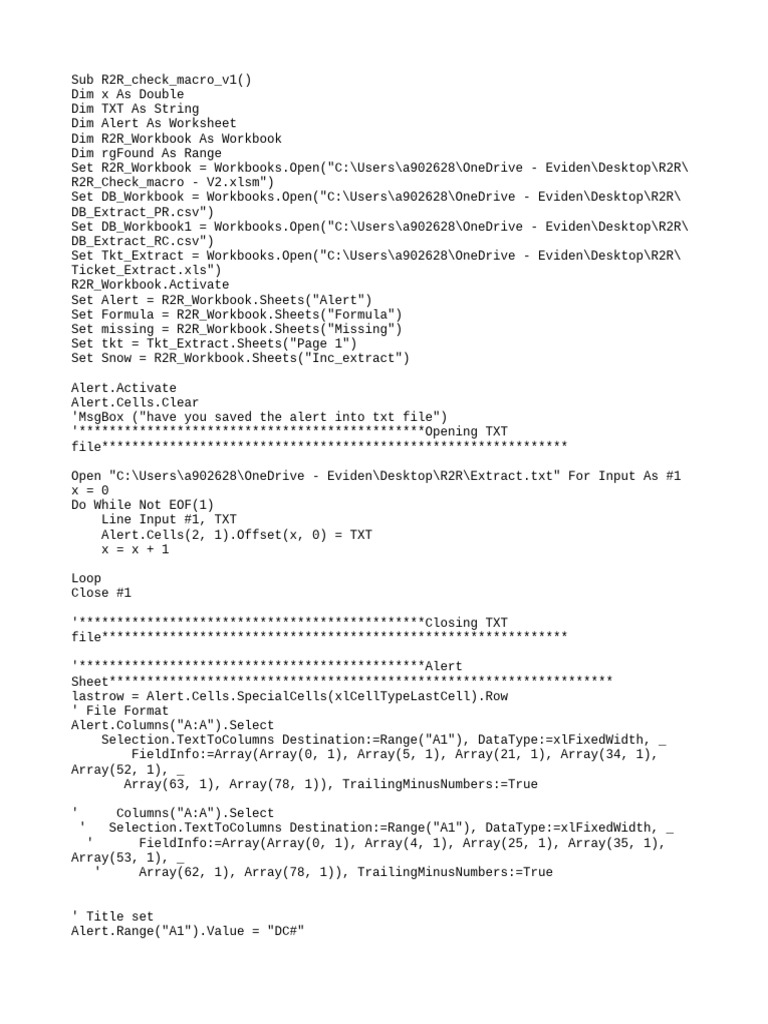 R2R Check Macro v2 | PDF | Text File | Microsoft Excel