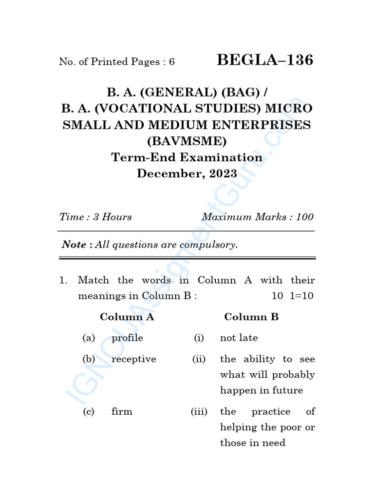 Dec - 2023 BEGLA-136 | PDF | Human Communication | Linguistics