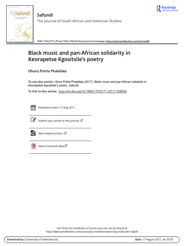 Black Music and Pan African Solidarity in Keorapetse Kgositliles ...